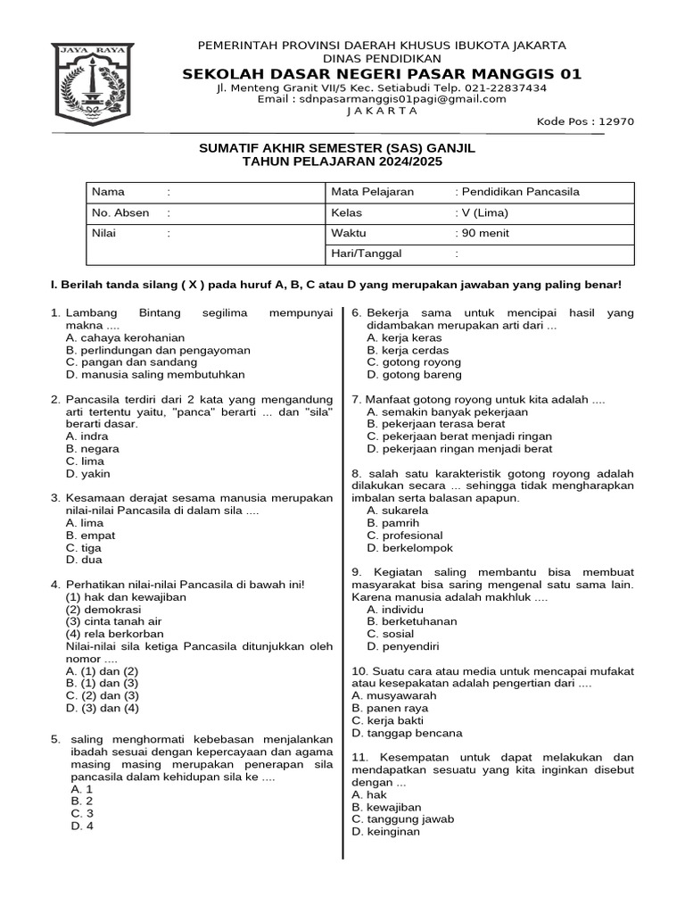 SAS Pendidikan Pancasila Kelas 5 SEM 1 - Uchi | PDF