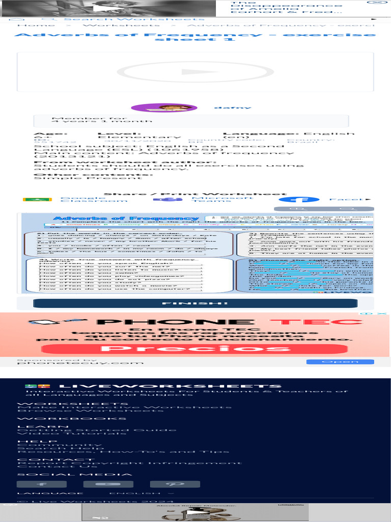Adverbs of Frequency - Exercise Sheet 1 551742 Dafny | PDF