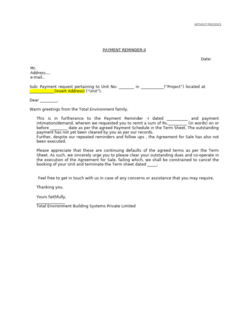 Payment Reminder 2 - Term Sheet Executed 160520 | PDF