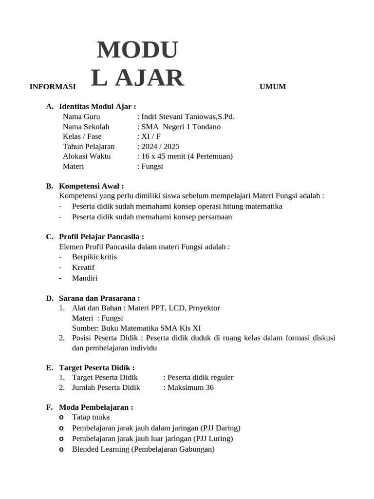 Modul Ajar Fungsi | PDF