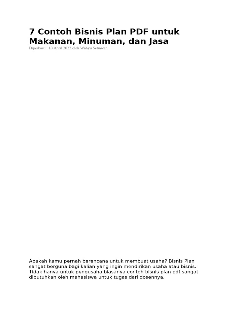 7 Contoh Bisnis Plan untuk Makanan dan Jasa | PDF