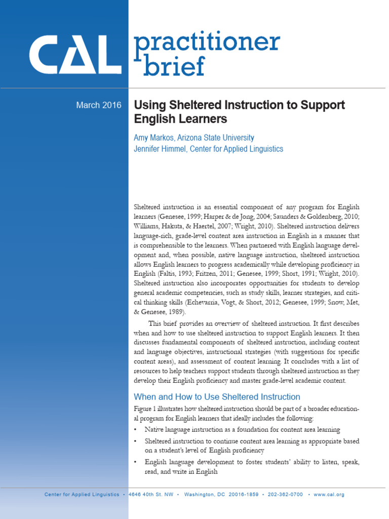 Sheltered Instruction for English Learners | PDF | English As A Second ...