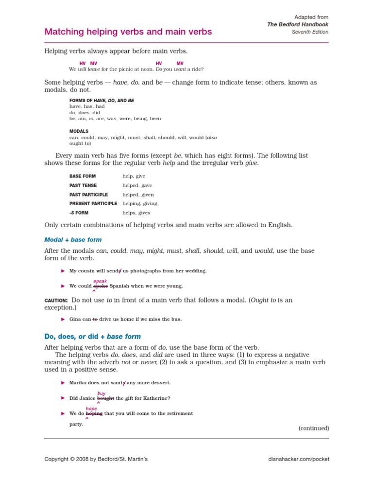 Match Helping-Main Verbs | PDF | Verb | Grammatical Tense