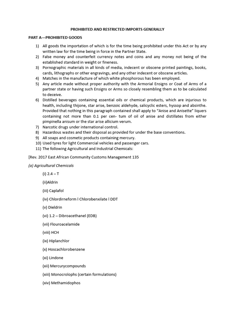 List of Prohibited and Restricted Imports Generally | PDF | Ivory