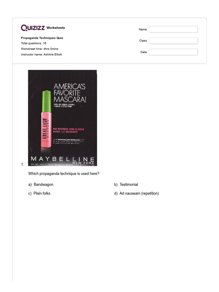 Propaganda Techniques Quiz - Quizizz | PDF | Propaganda | Human ...