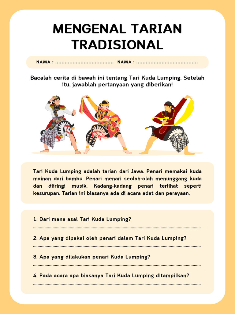 Kuning Putih Lembar Kerja Mengenal Tarian Tradisional Kuda Lumping | PDF
