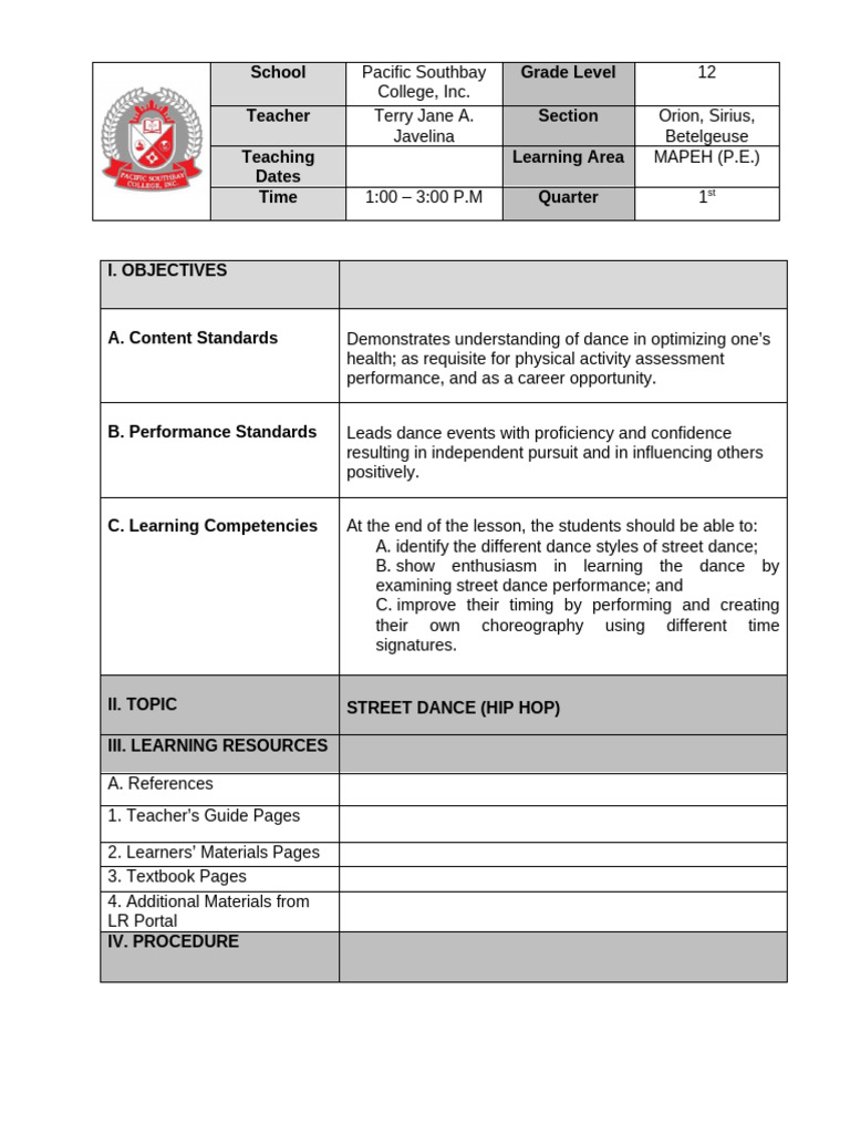 SHS-12-PE3-Module-3 | PDF | Performing Arts | Urban Street Dance And Music