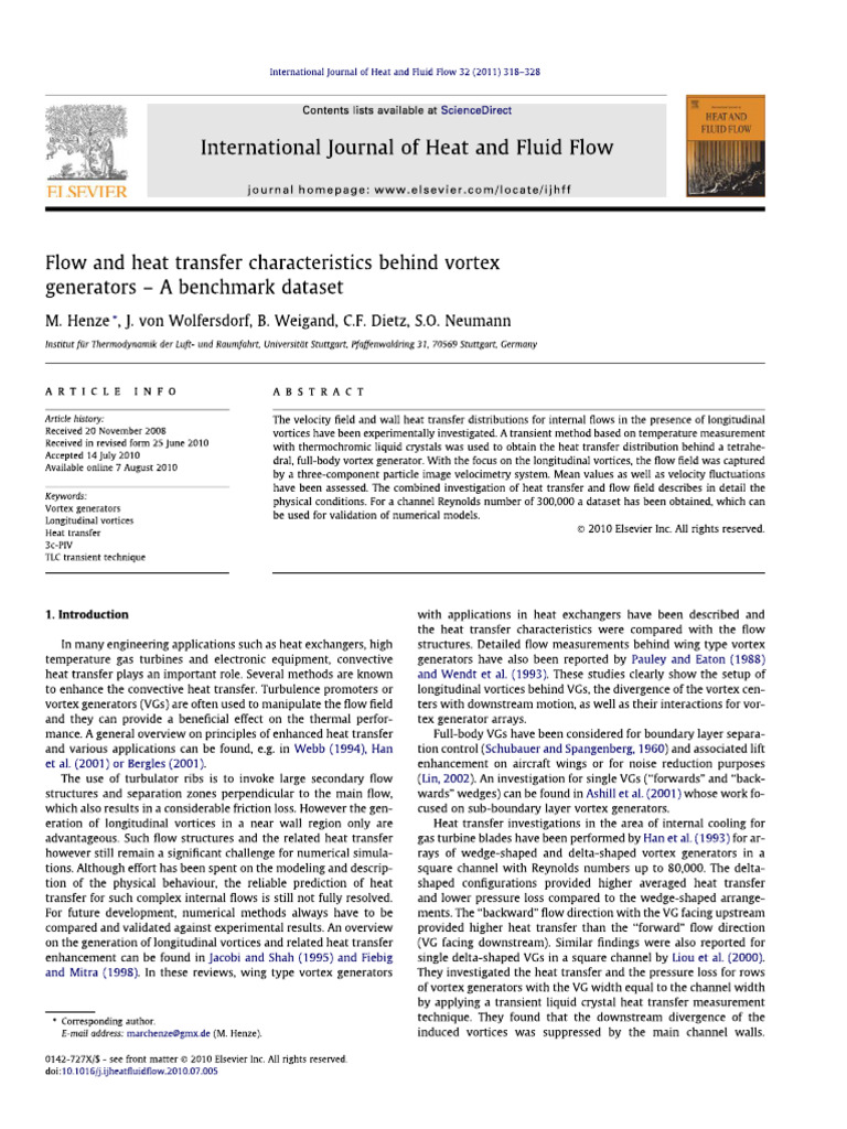 3-flow and heat transfer behind vortex generating | PDF