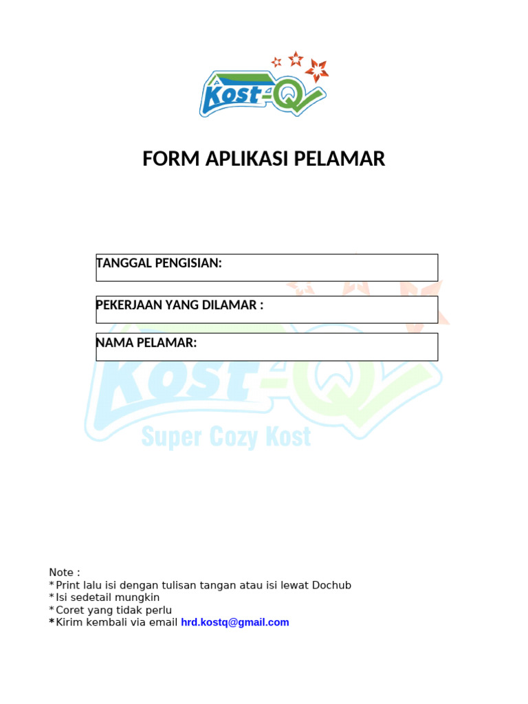 Form Pelamar KostQ Host | PDF