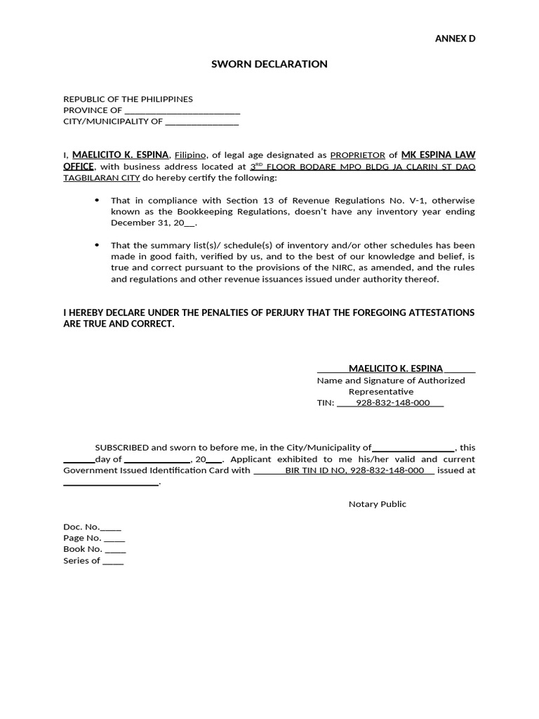 Sworn Declaration | PDF