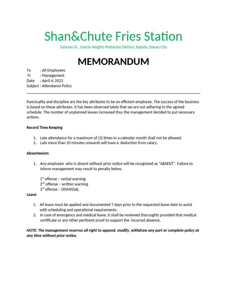 Memorandum of Employees | PDF