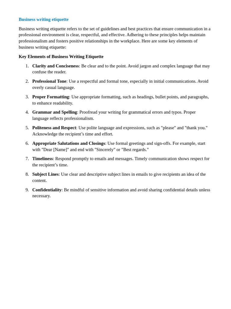 Practice - Business Writing Etiquette - Example | PDF