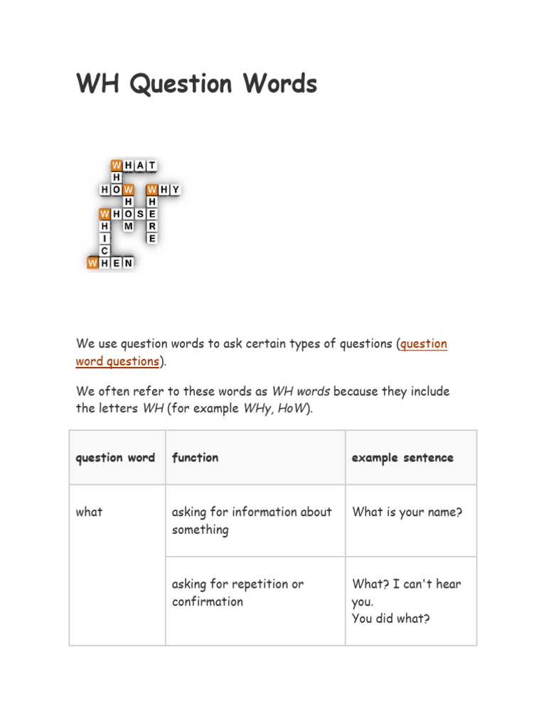 WH Question Words | PDF | Question