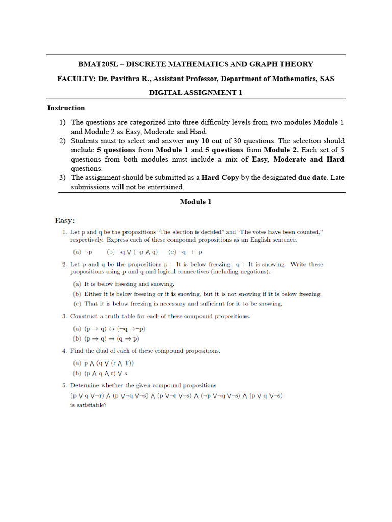 Discrete Math & Graph Theory Assignment | PDF