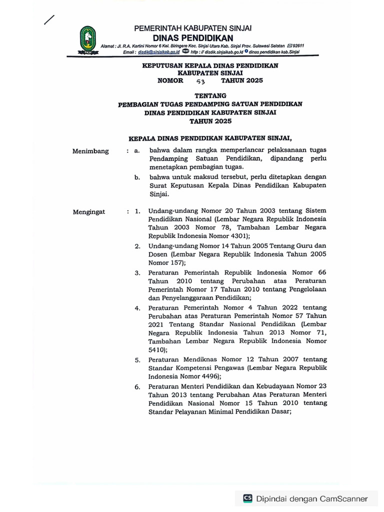 SK Pembagian Tugas Pengawas 2025 | PDF