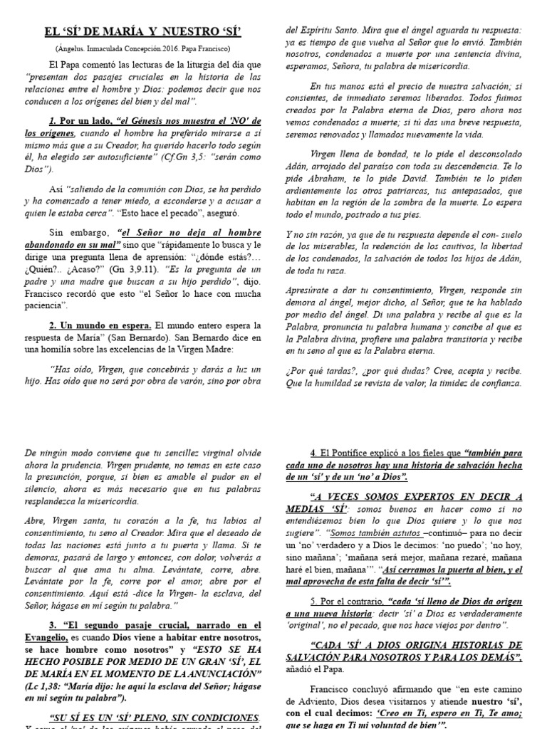 El 'Sí' Pleno y Sin Condiciones de María y Nuestro 'Sí' | PDF | María ...