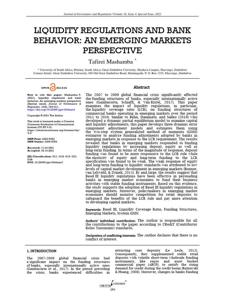 Liquidity Regulations and Bank Behavior | PDF | Banks | Market Liquidity