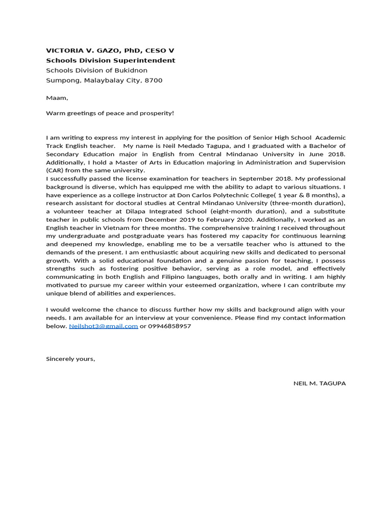 Application Letter SHS | PDF