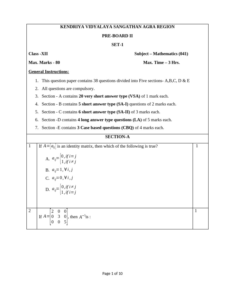 Q.P P.B Ii 12 Math Set-1 | PDF | Mathematics | Mathematical Objects