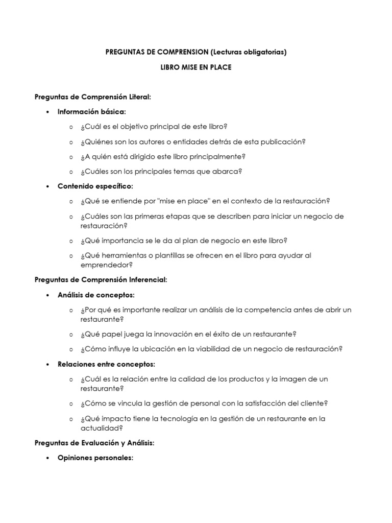 Lectura de Comprension Libros de Lectura Obligatoria | PDF | Hotel | La ...
