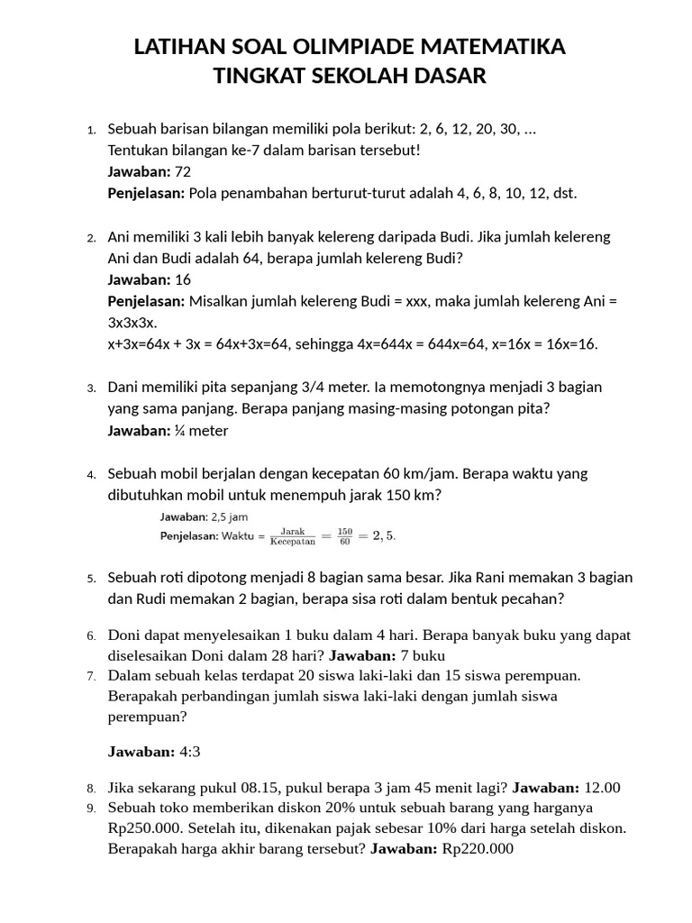 Latihan Soal Olimpiade Matematika | PDF