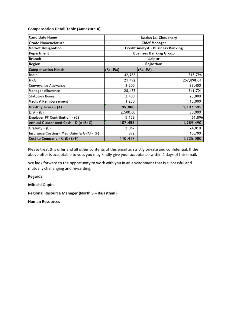 Compensation Detail Table (Annexure A) | PDF