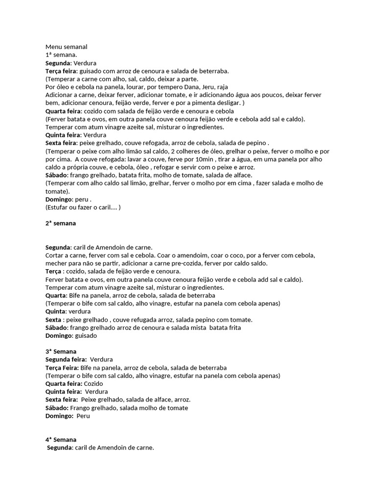 Cópia de Menu Mensal | PDF | Caldo | Culinária ocidental