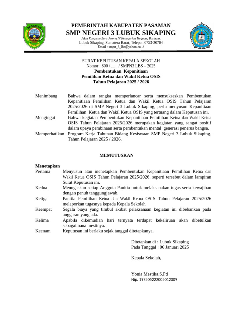 Pembentukan Panitia Pilketos OSIS 2025 | PDF