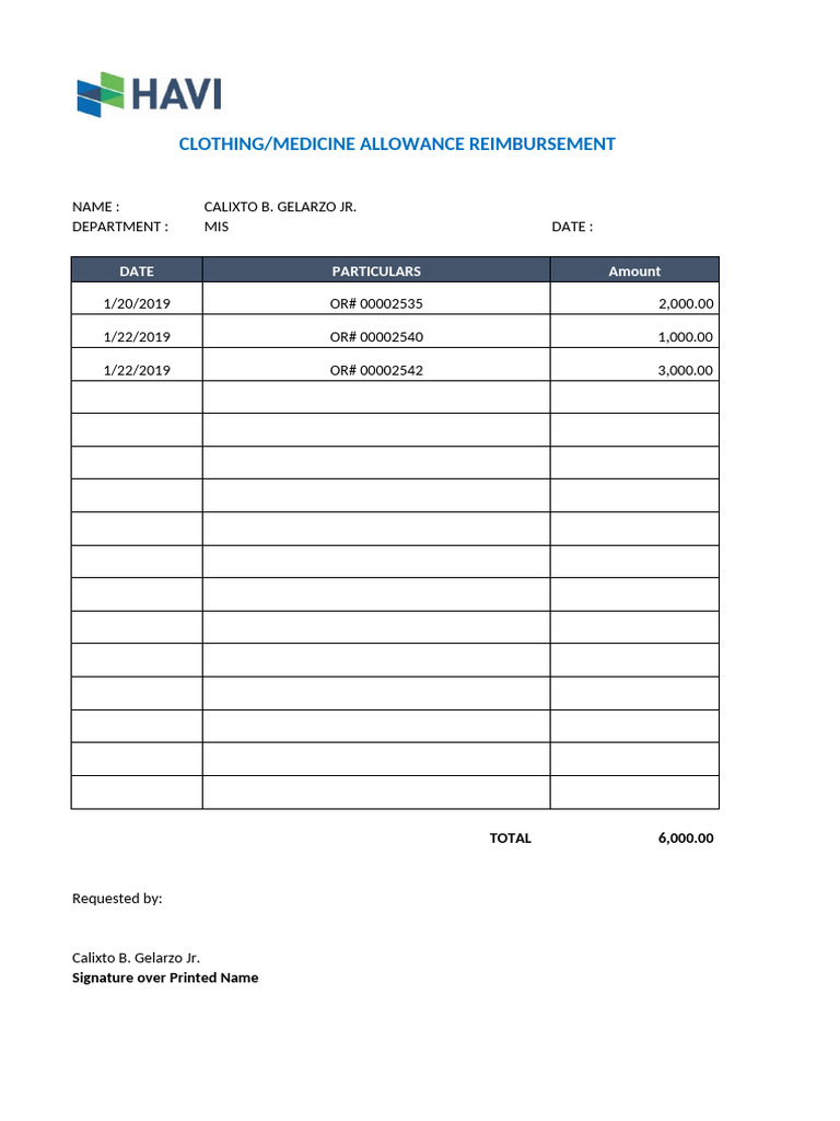 Clothing and Medicine Reimbursement Summary | PDF