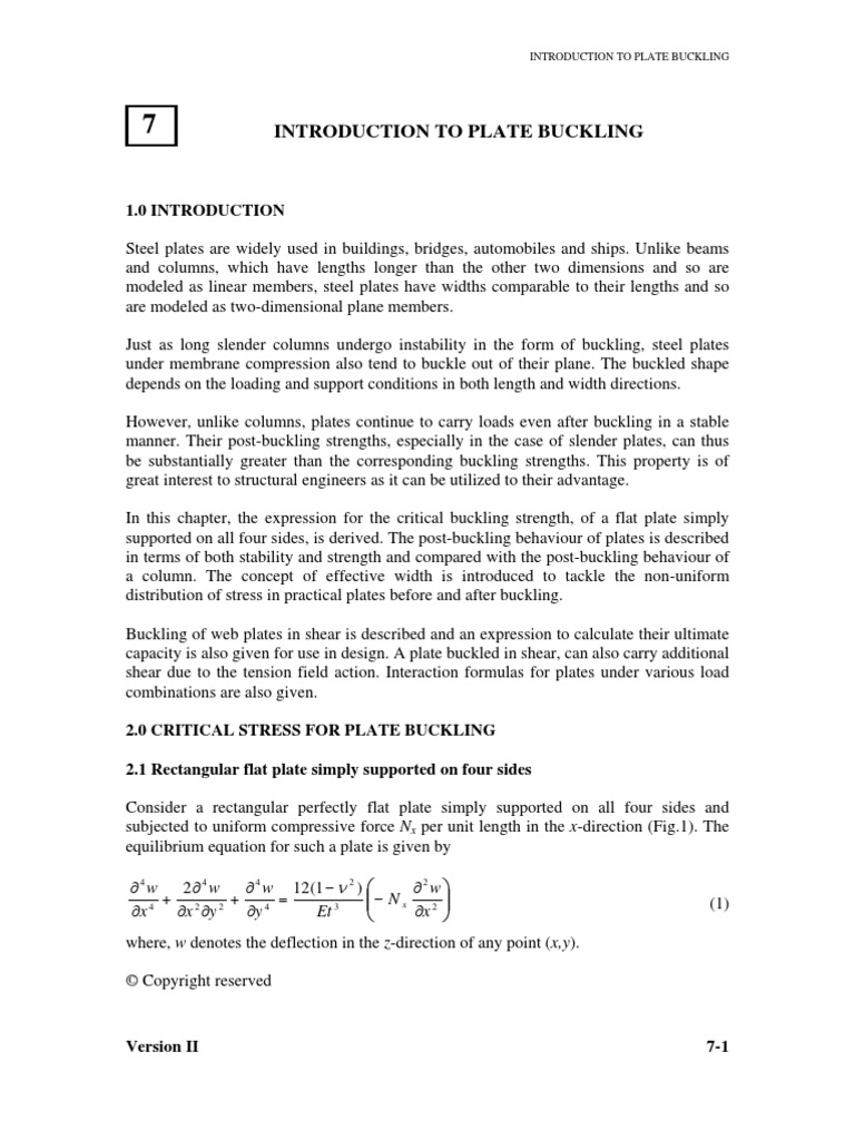 Introduction To Plate Bucklin | PDF | Buckling | Column