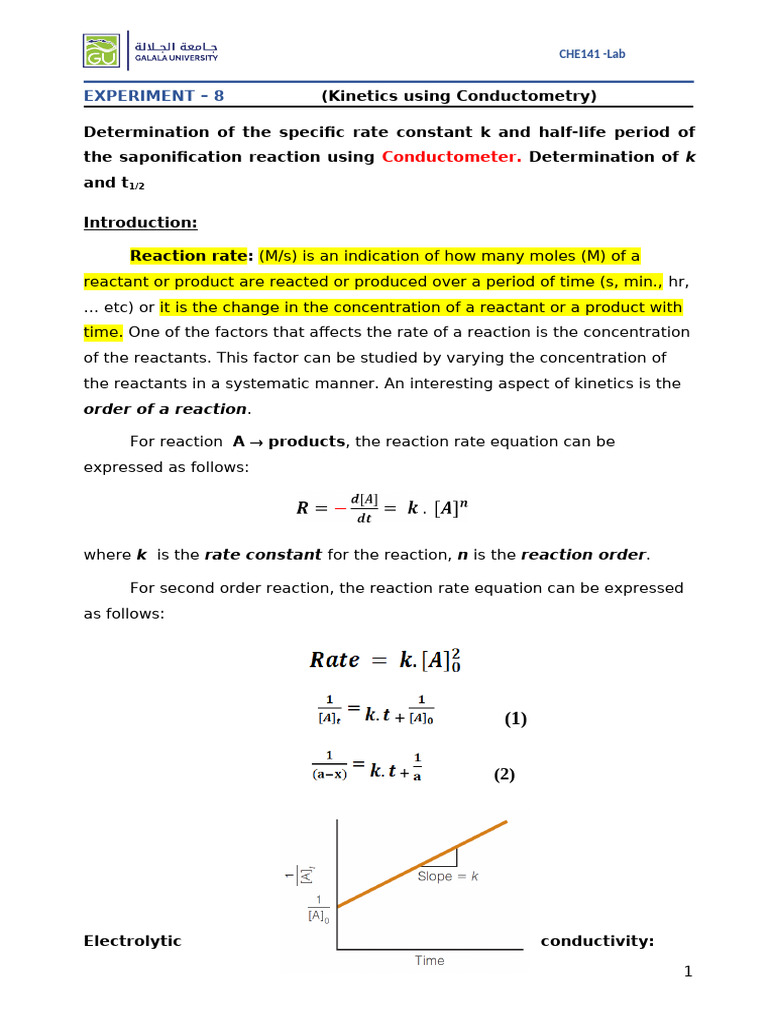 Conductometric Kinetics of Saponification | PDF | Reaction Rate ...
