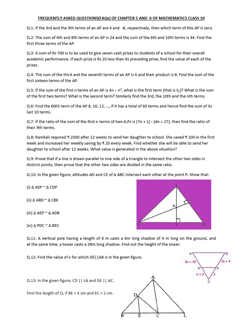 Class 10 Math AP FAQs Explained | PDF
