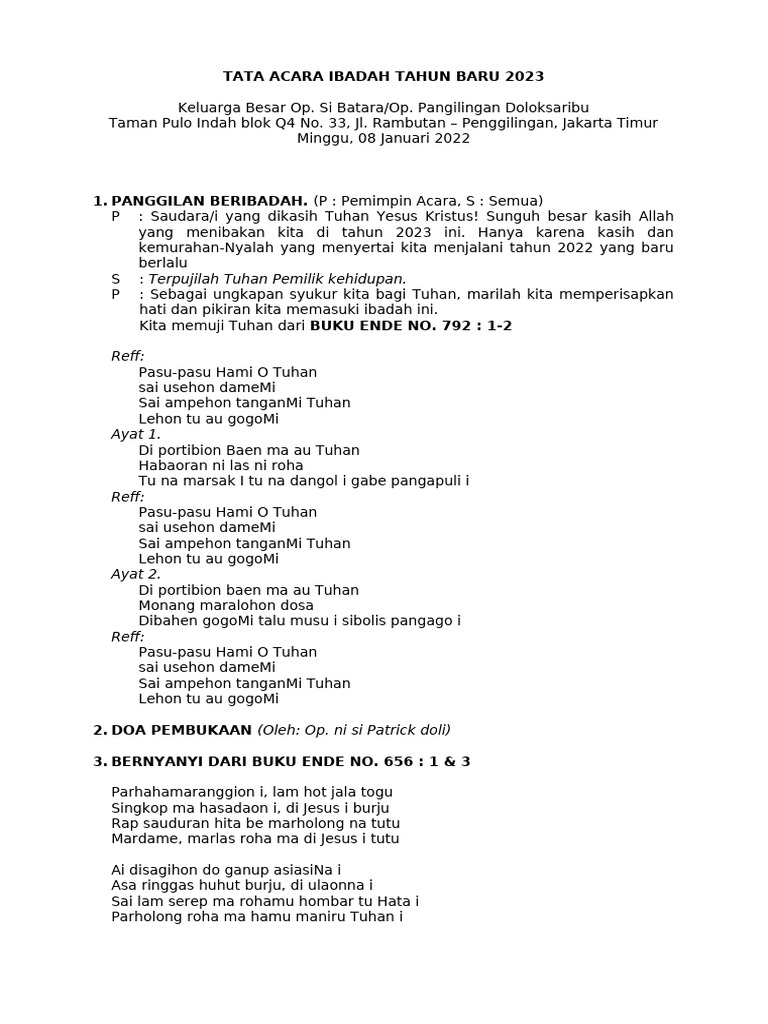 Tata Acara Ibadah Tahun Baru 2023 | PDF