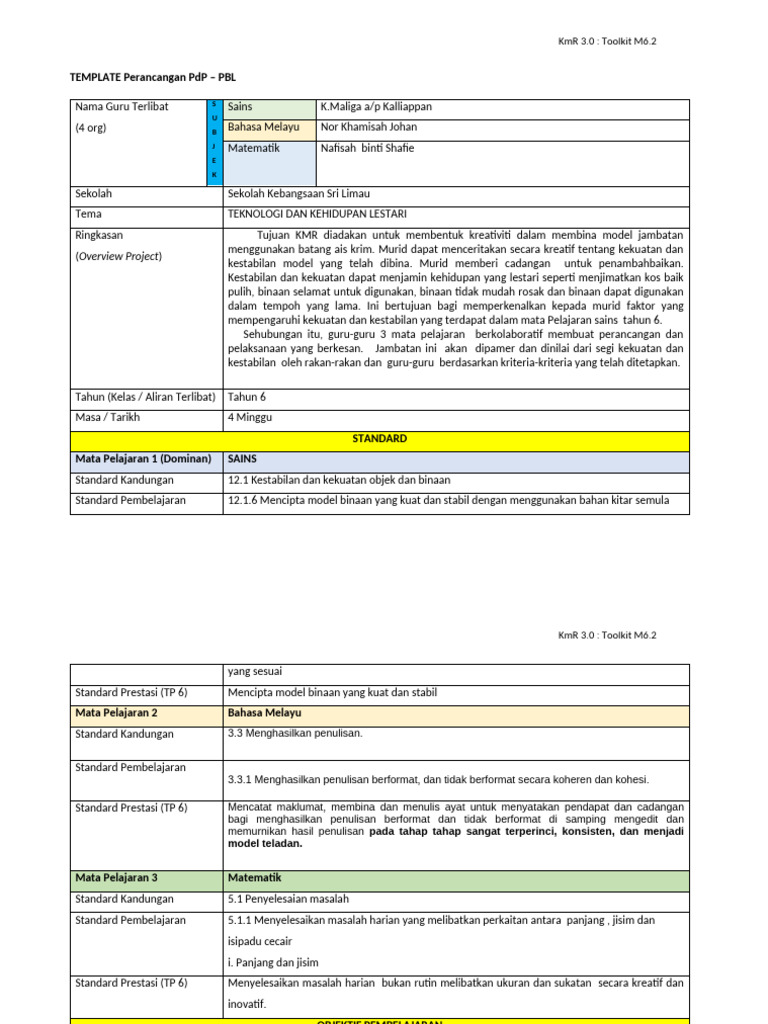RPH KMR: Model Jambatan Tahun 6 | PDF