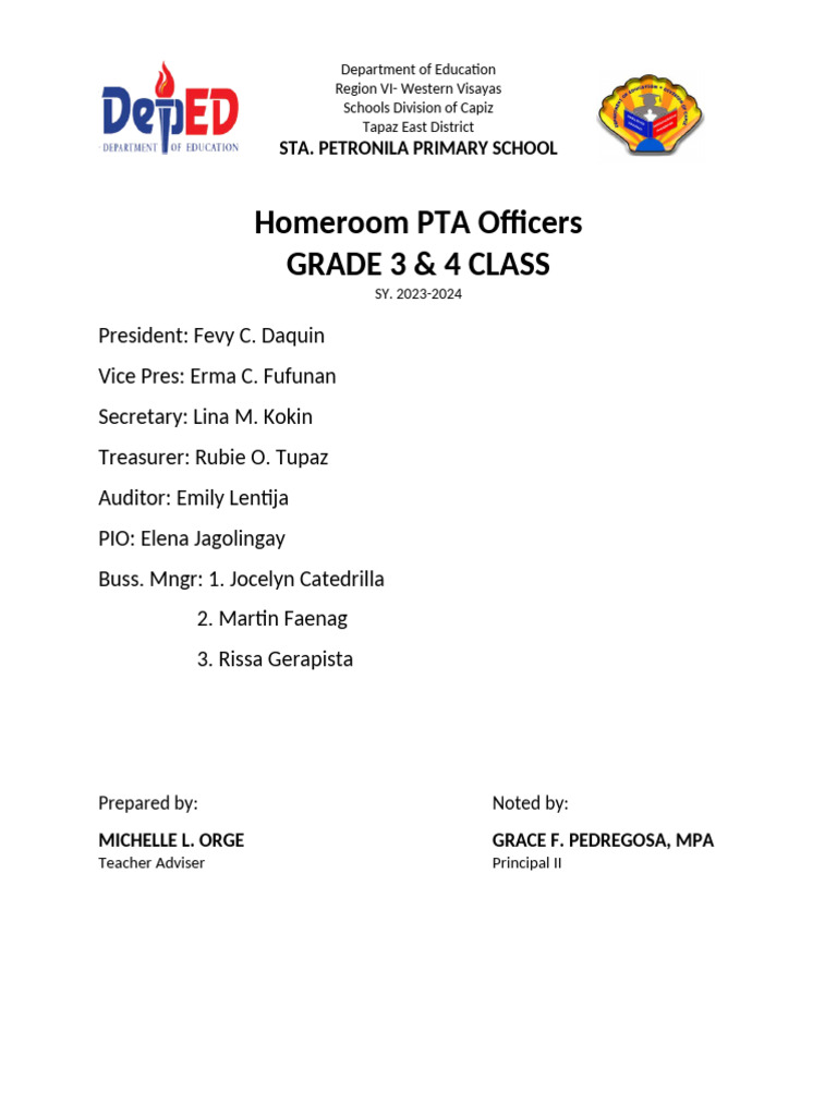 PTA & HOMEROOM OFFICERS | PDF