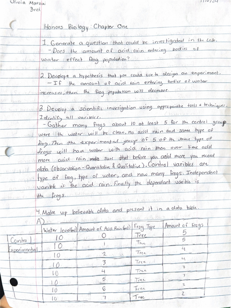 Honors Biology - Chapter One | PDF