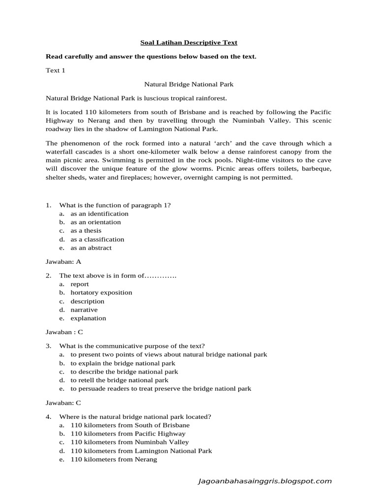 Soal Latihan Descriptive Text | PDF