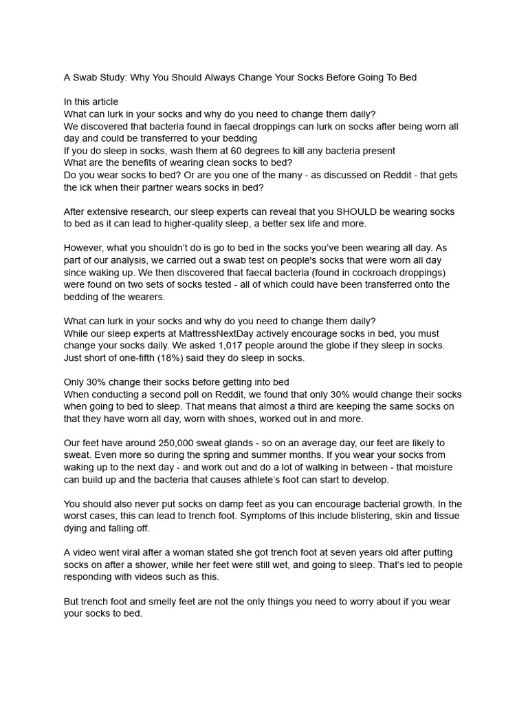 A Swab Study - Why You Should Always Change Your Socks Before Going To ...