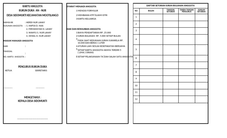Kartu Anggota Rukun Duka | PDF