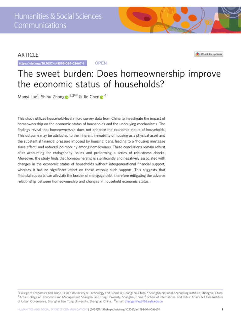 The Sweet Burden - Does Homeownership Improve The Economic Status of ...
