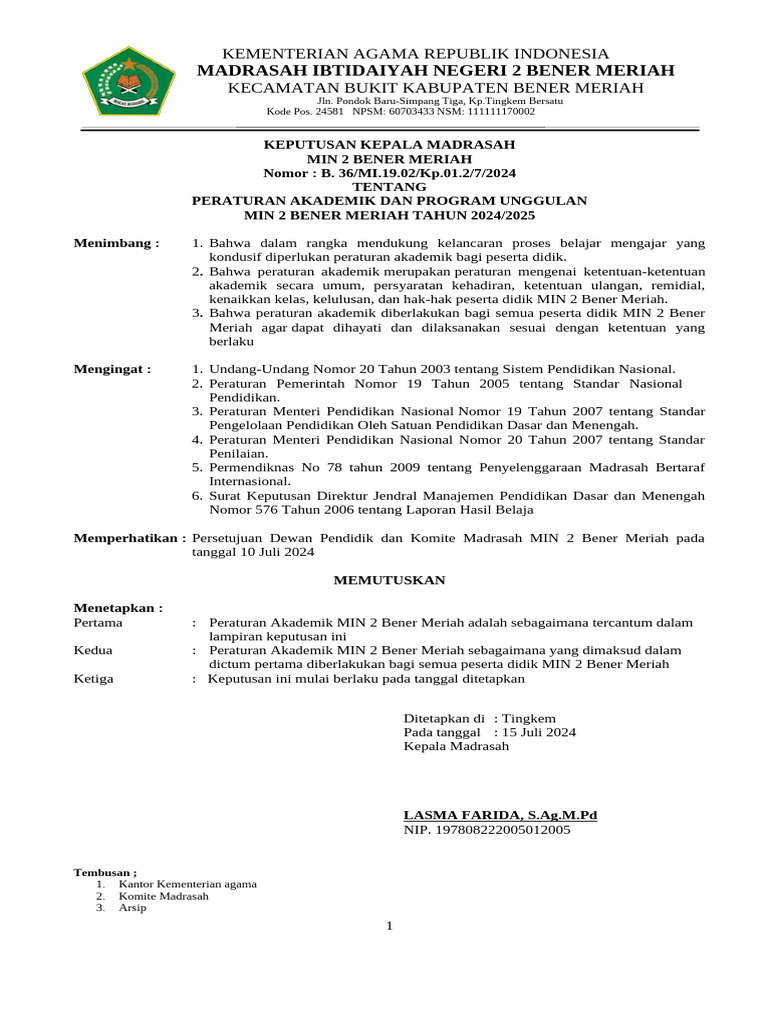 PERATURAN AKADEMIK-Program Unggulan Madrasah-2024 | PDF