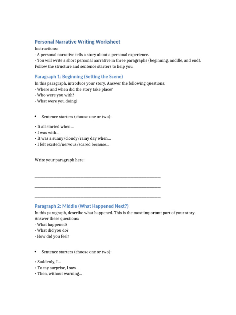 Personal Narrative Scaffolded Writing Worksheet | PDF