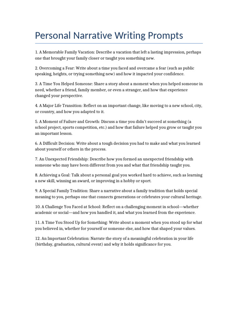 Personal Narrative Writing Prompts | PDF