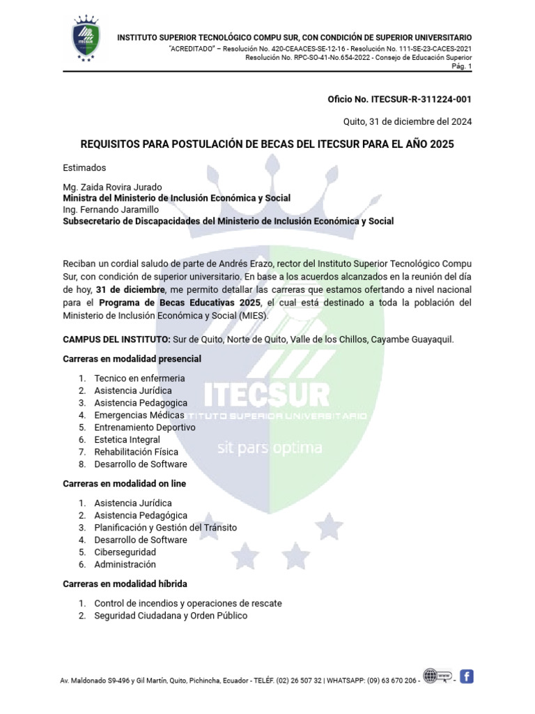 Requisitos Becas Itecsur | PDF