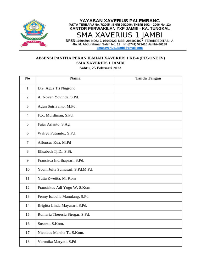 Absensi Panitia Pix-One | PDF