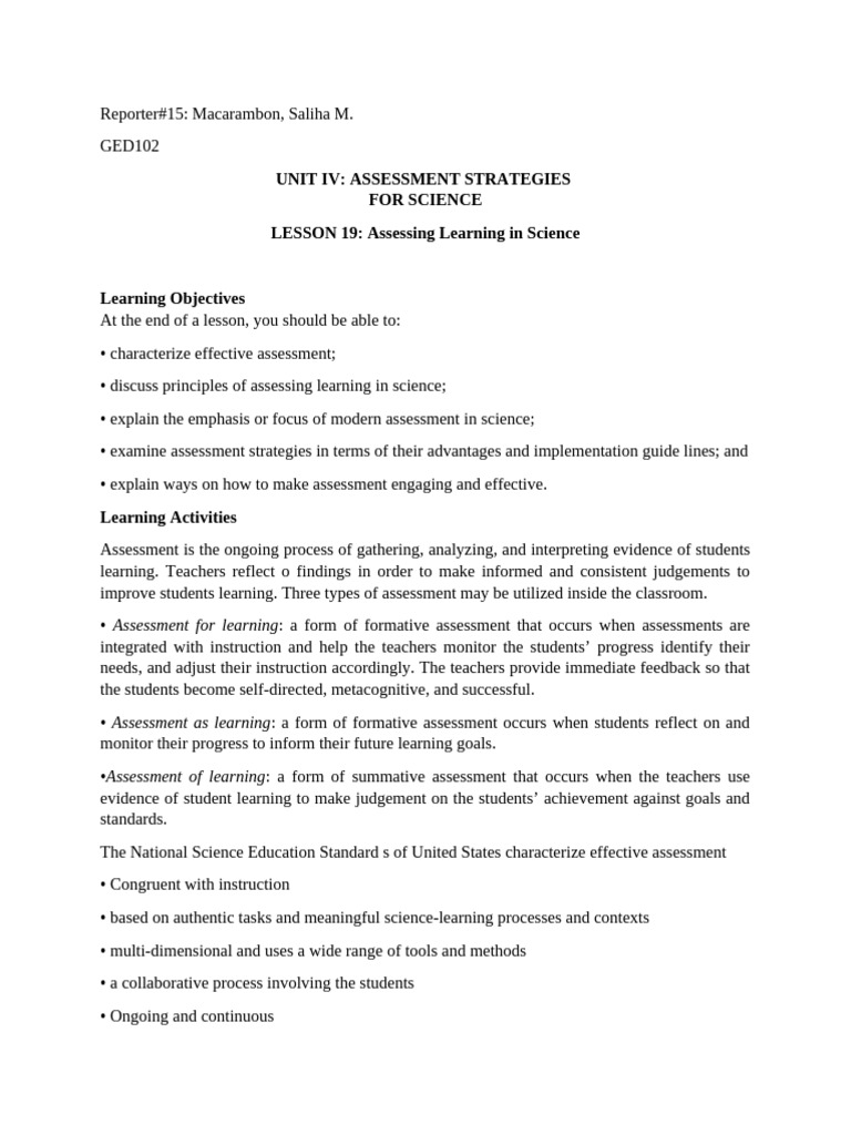 Effective Assessment Strategies in Science | PDF | Educational ...