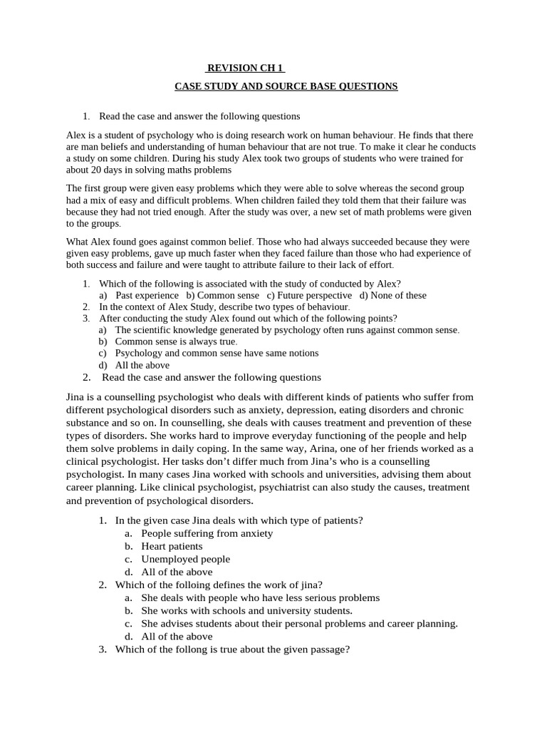 REVISION CH 1 Case Study and Source Based | PDF | Psychology | Psychologist