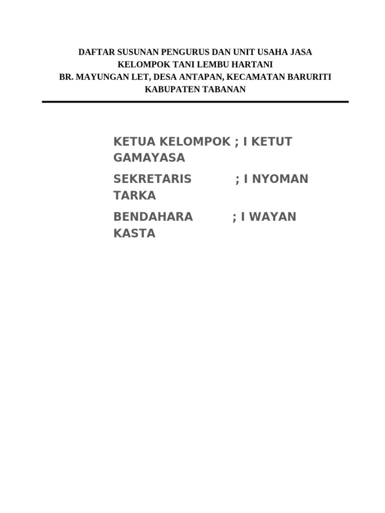 Daftar Susunan Pengurus Dan Unit Usaha Jasa | PDF