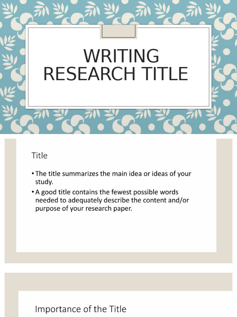 Writing Research Title | PDF | Educational Assessment | Cognition
