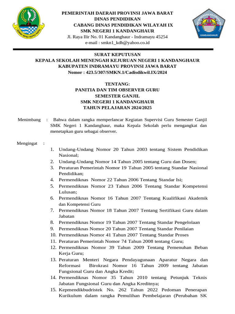 Sk Supervisi Guru 2024-2025 Ganjil | PDF